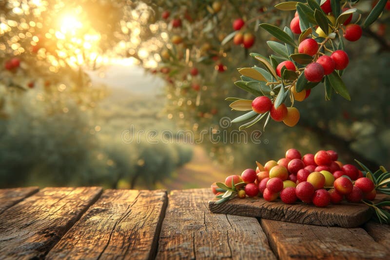 Still Life with Red Olives on a Table in an Olive Grove Stock Image ...