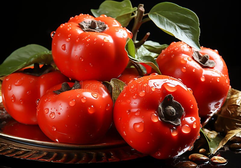 Still Life with Red and Ripe Persimmons. Stock Illustration ...