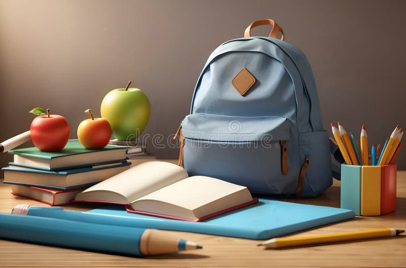 Still Life of School Items: Briefcase, Books, Pencils, Apples. Items ...