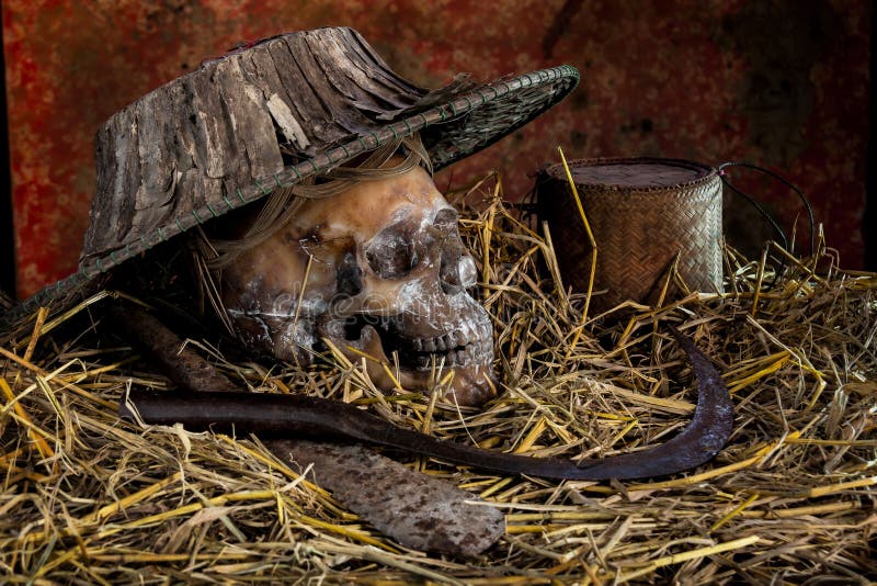 Still Life with Skull Cap Machine Weave on Straw Stock Photo - Image of ...