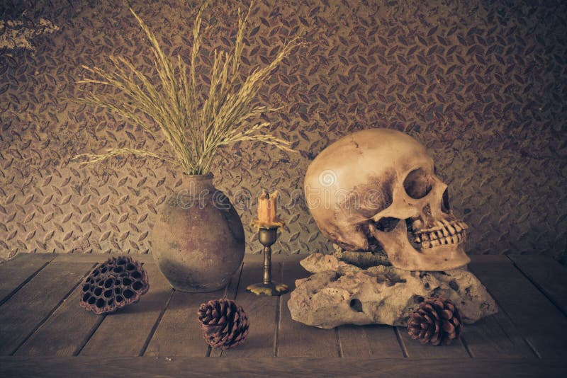 Still Life with a Skull. stock image. Image of master - 46784263