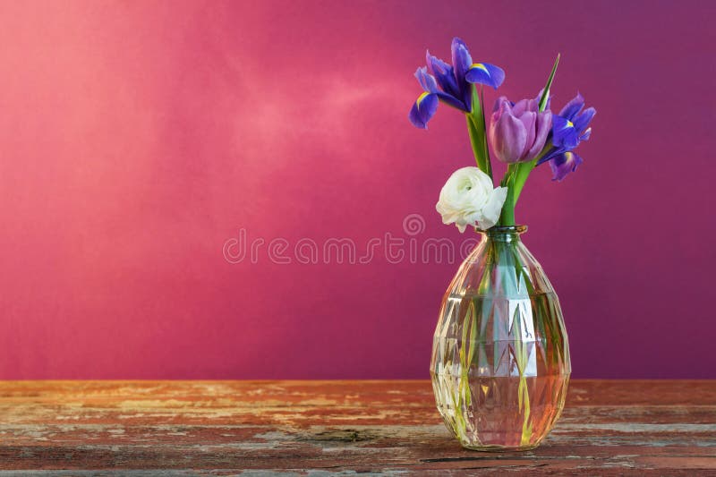 Still Life with Spring Flowers in Vase Stock Photo - Image of dark ...