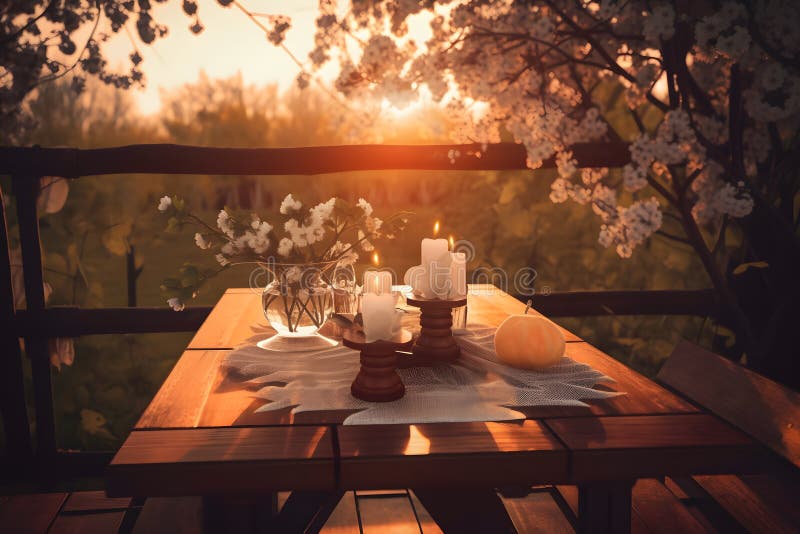 Still Life on a Table in the Garden. Neural Network AI Generated Stock ...