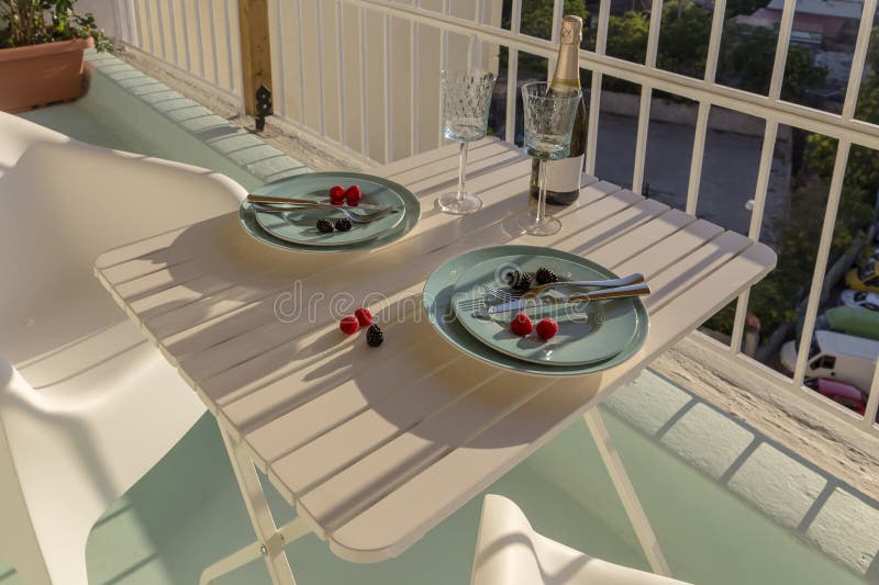 Still Life. Table Set for Two on the Balcony Stock Image - Image of ...