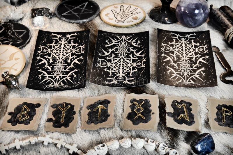 Still Life with Tarot Cards and Runes, Magic Ritual Objects and ...