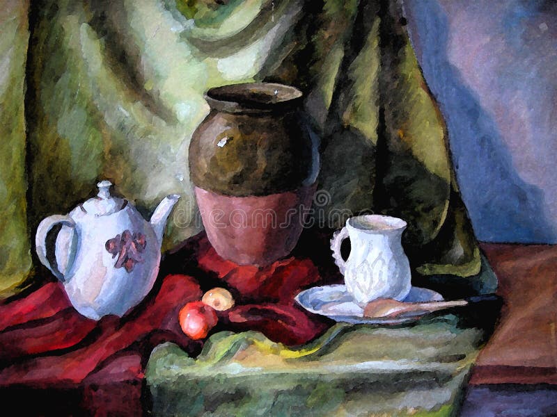 Still life with a tea-pot stock illustration. Illustration of cafe ...