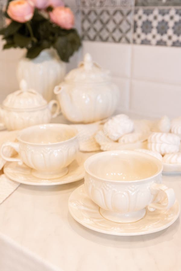 Porcelain Tea Party Set. Still Life. Background. Kitchen Stock Photo ...