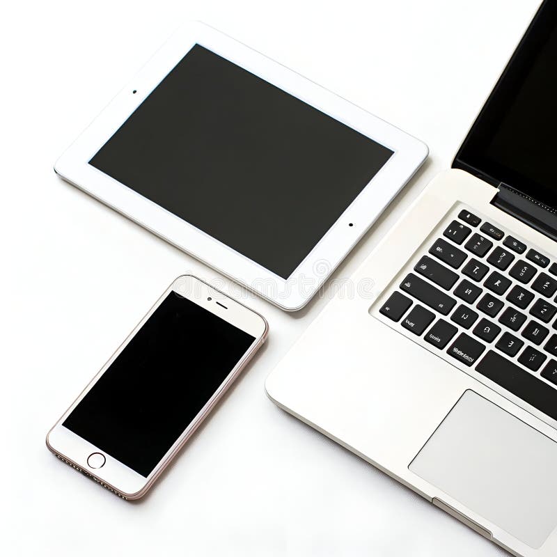 Still Life of Tech Devices Isolated on White Background Stock Image ...