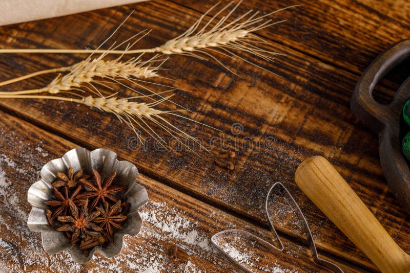 Still Life on the Texture Tree. Figured Baking Dish Filled with Badges ...