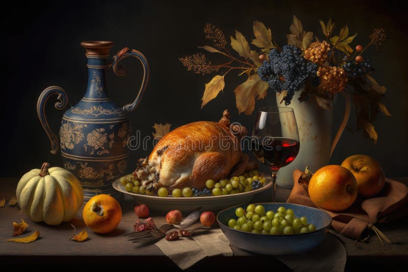 Still Life with Thanksgiving Dinner, Stock Illustration - Illustration ...
