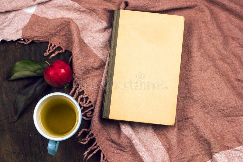 Still Life with Top View Apple, Tea and Vintage Book Stock Image ...