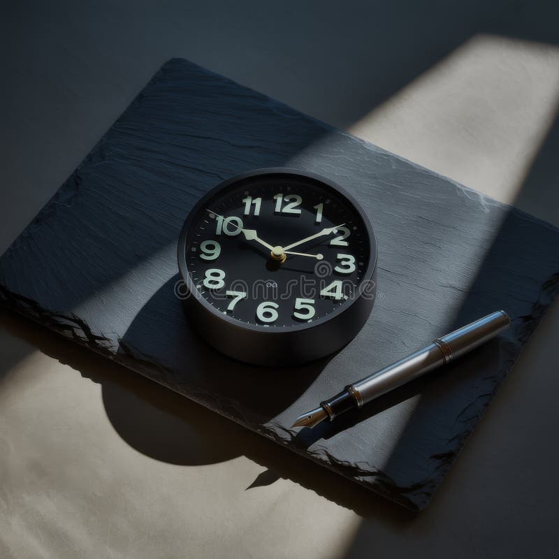 Still Life of a Traditional Alarm Clock and Writing Tools Stock ...