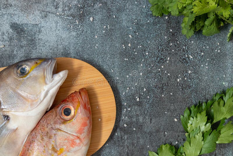 Still Life with Fresh Fish and Ingredients for Cooking Stock Image ...