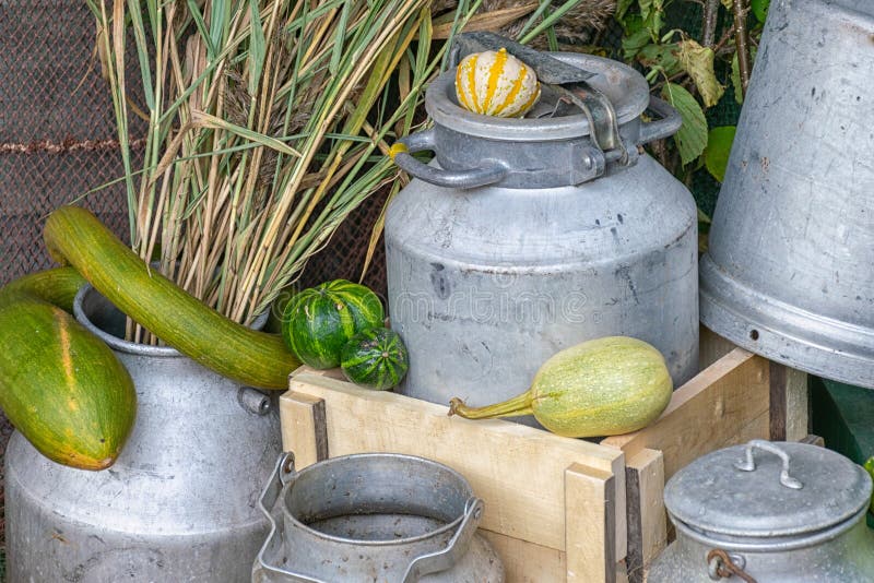 Still Life with Various Old Aluminum Objects, Historical Dishes Stock ...