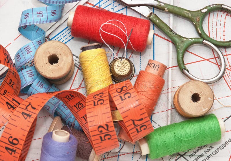 Various Sewing Accessories in the Scheme Stock Image - Image of reels ...