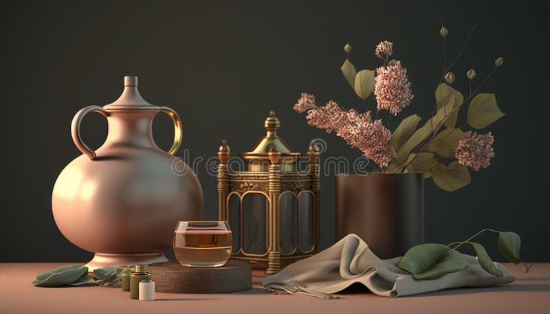 A Still Life of a Vase, Vases, and Other Items. Stock Illustration ...