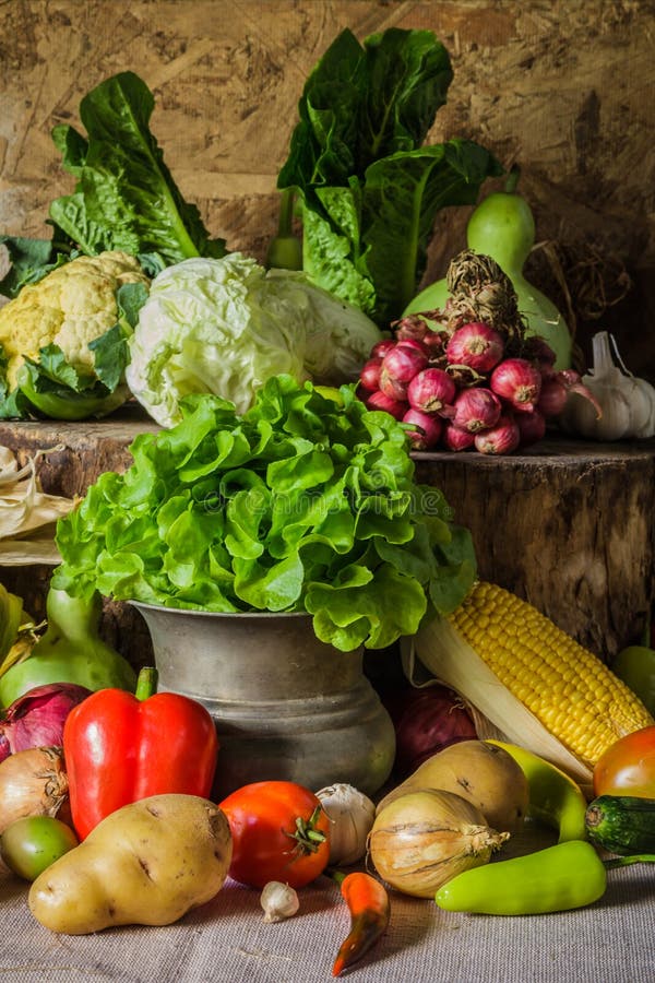 Still Life Vegetables, Herbs and Fruit. Stock Image - Image of ...