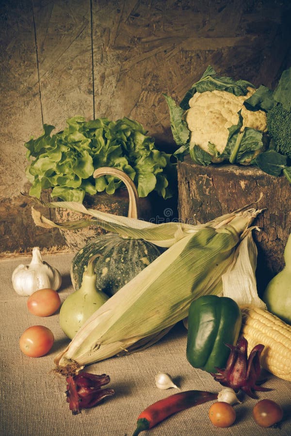 Still Life Vegetables, Herbs and Fruit. Stock Photo - Image of ...