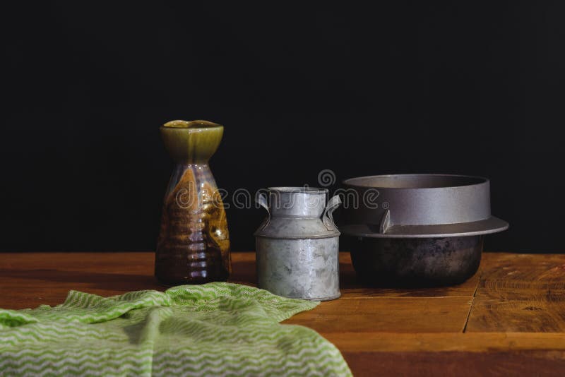 Still Life Vintage Can and Metal Pot Stock Image - Image of white ...