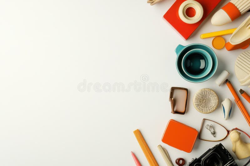 A Still Life of Vintage and Modern Objects on a White Background Stock ...