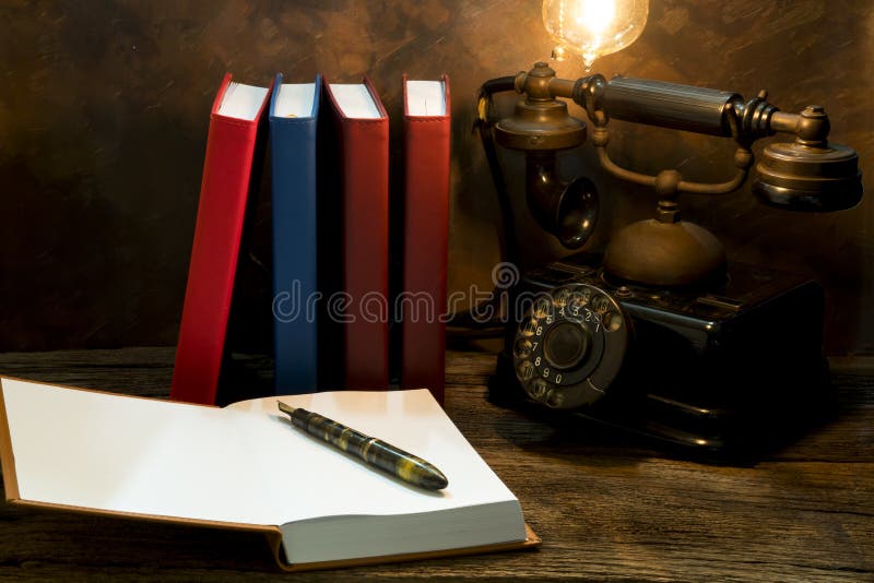 Still Life of Vintage Telephone on Table with Diary Book Stock Photo ...