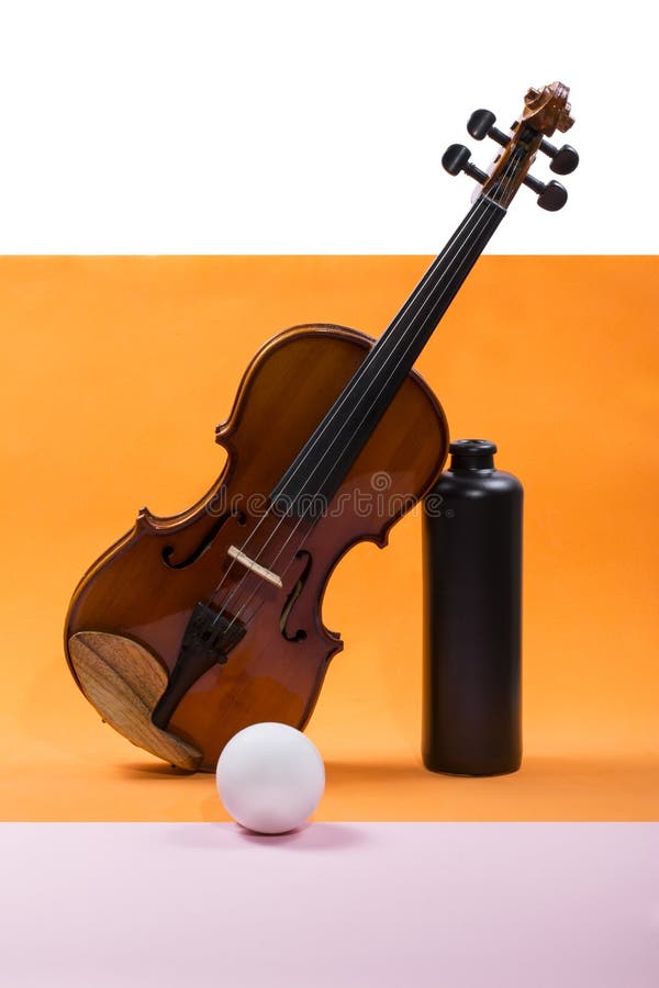 Still-life with a Violin, a Ball and a Dark Bottle Stock Image - Image ...