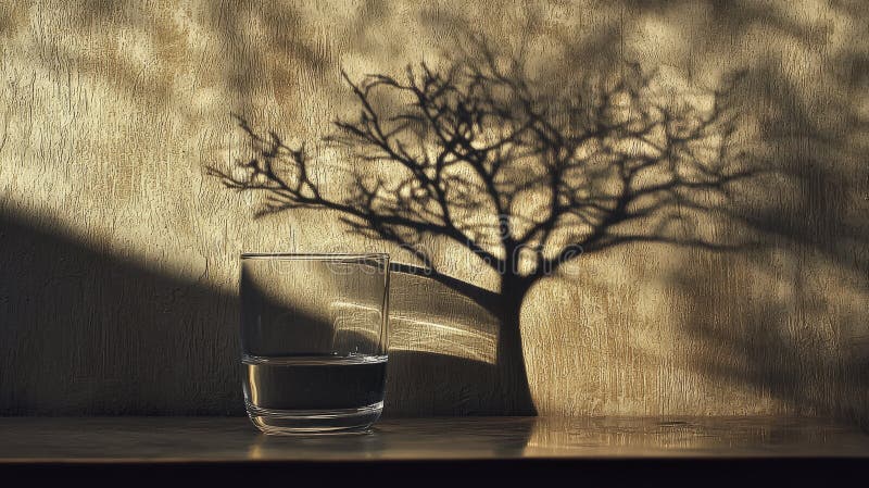 Still Life Water Glass Casting Shadow on Table Artistic Composition ...