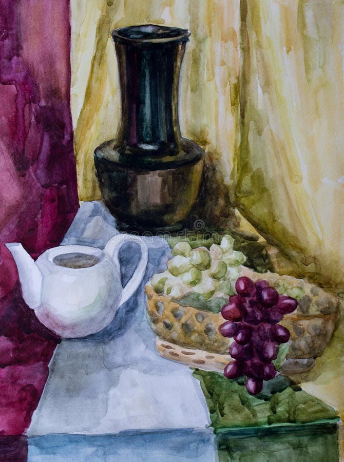 Still Life, Watercolor Drawing Stock Image - Image of colorful, brush ...