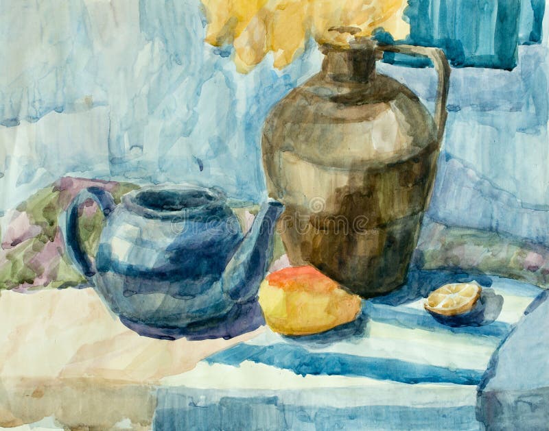 Still Life, Watercolor Drawing Stock Illustration - Illustration of ...