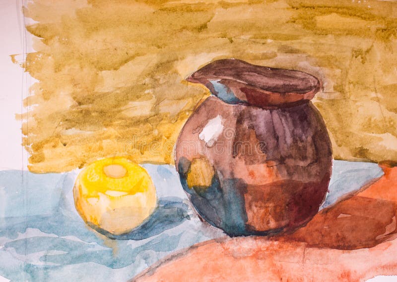 Still Life, Watercolor Drawing Stock Illustration - Illustration of ...