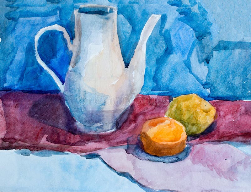 Still Life, Watercolor Drawing Stock Photo - Image of apple, color ...