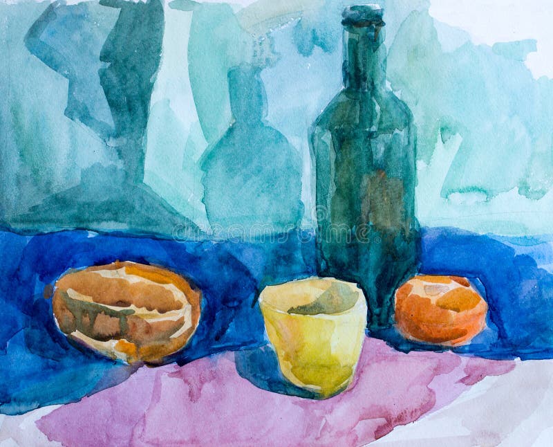 Still Life, Watercolor Drawing Stock Illustration - Illustration of ...