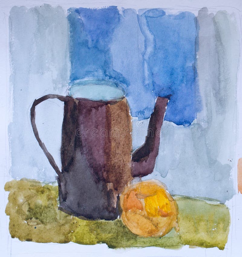 Still Life, Watercolor Drawing Stock Photo - Image of apple, color ...