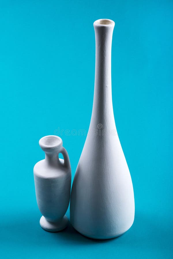 Still Life with White Vases on Blue Background Stock Image - Image of ...