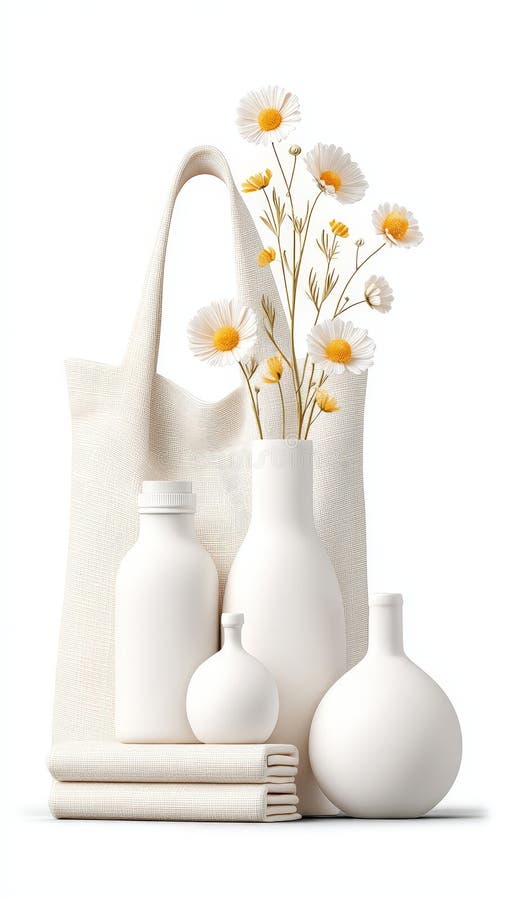 Still Life with White Vases, Flowers, and Fabric Stock Image - Image of ...