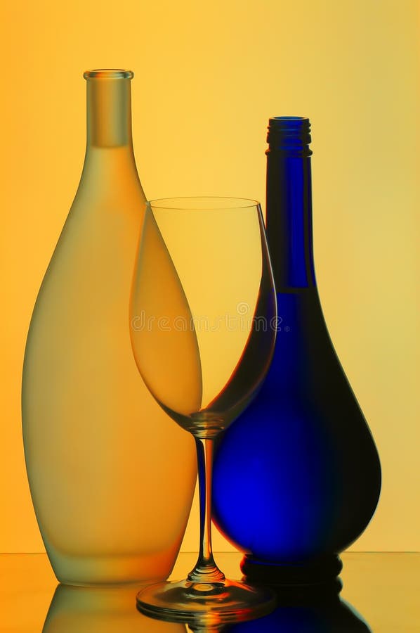 Still Life with Wine Glass and Bottles Stock Photo - Image of ...
