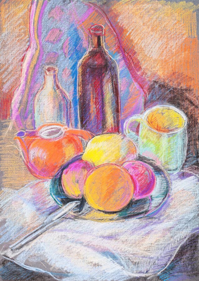 Still life wth tea pot stock illustration. Illustration of knife - 77949246