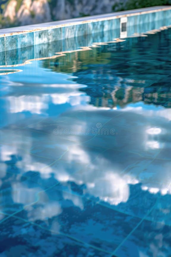 A Still Pool of Water with a Blue Tiled Wall Reflected in it, Making it ...