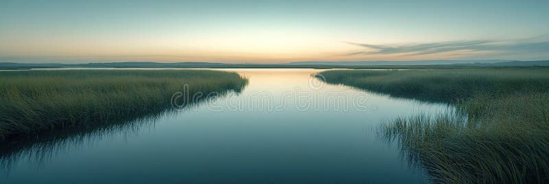 Still Surface of River Reflecting the Soft Gradient of Evening Sky ...