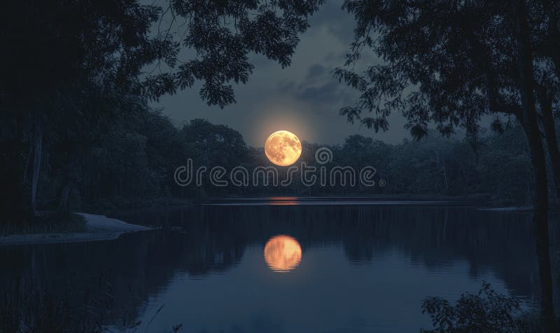 Still Water Reflecting the Glowing Full Moon Stock Image - Image of ...