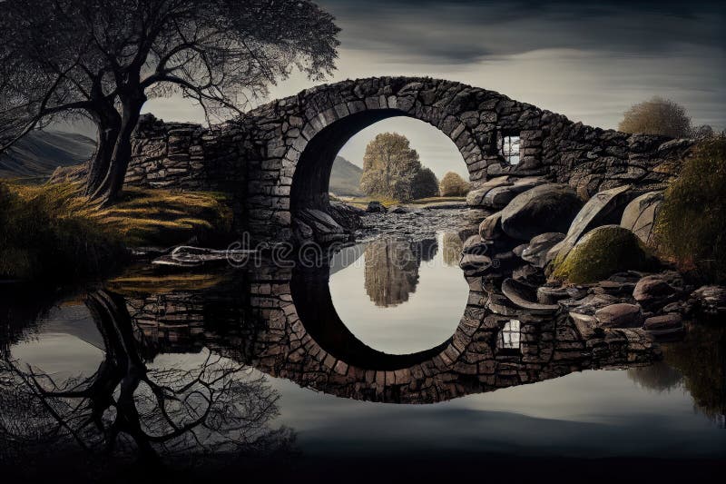 Still Water with Stone Bridge and Reflection Stock Illustration ...