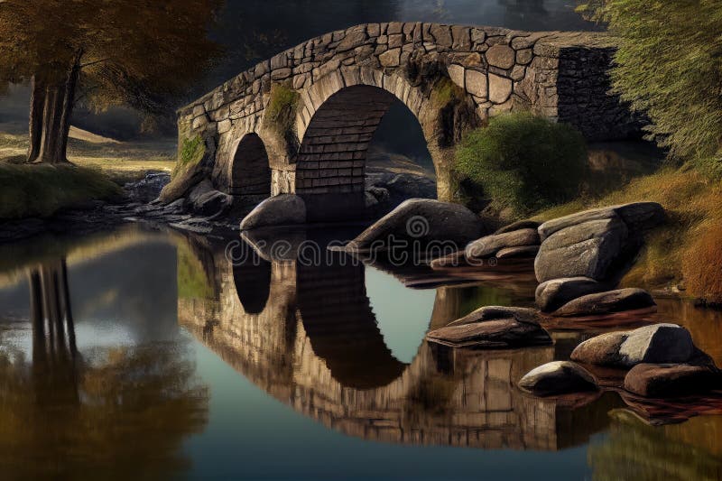 Still Water with Stone Bridge and Reflection Stock Photo - Image of ...