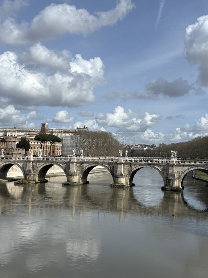 Still Waters of the Tiber River and the Bridge Stock Image - Image of ...