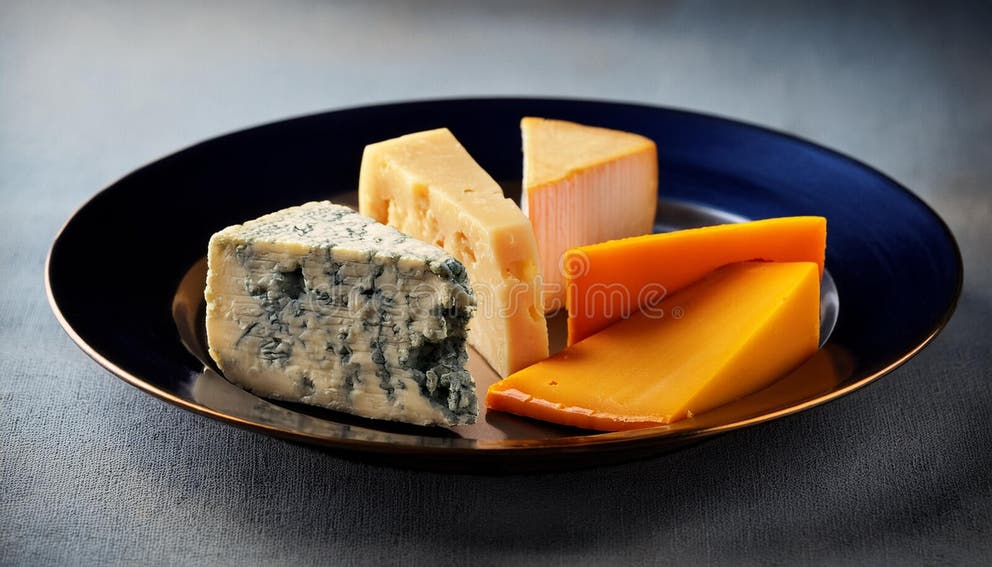 Stilton and Cheddar Cheese on a Platter, AI Generated Stock ...