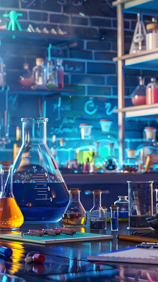 Stimulating Science Lab Scene with Experiments and Equipment Set Up for ...