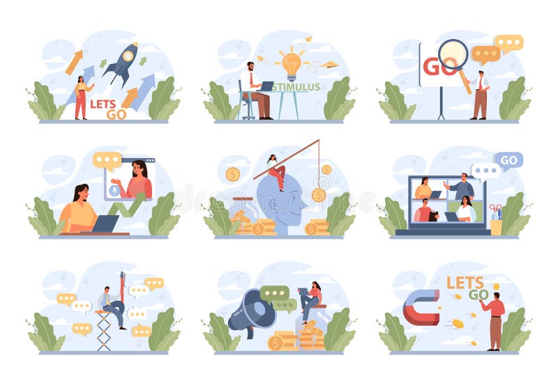 Stimulus Concept Set. Character Motivation Boost, Moving Forward Stock ...