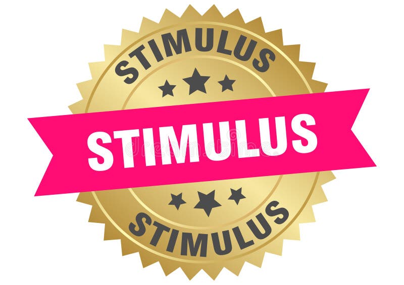 Stimulus. Stimulus Round Pink and Gold Label Isolated on Transparent ...