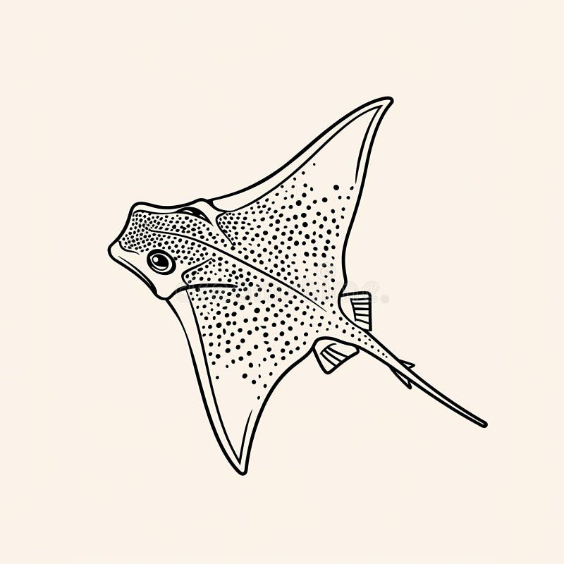 Stingray Sea Animal - a Black and White Drawing of a Stingray Stock ...
