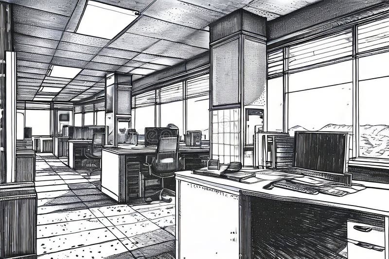 Stipple Art Detailed Office Scenes and Network Structures Formed Stock ...
