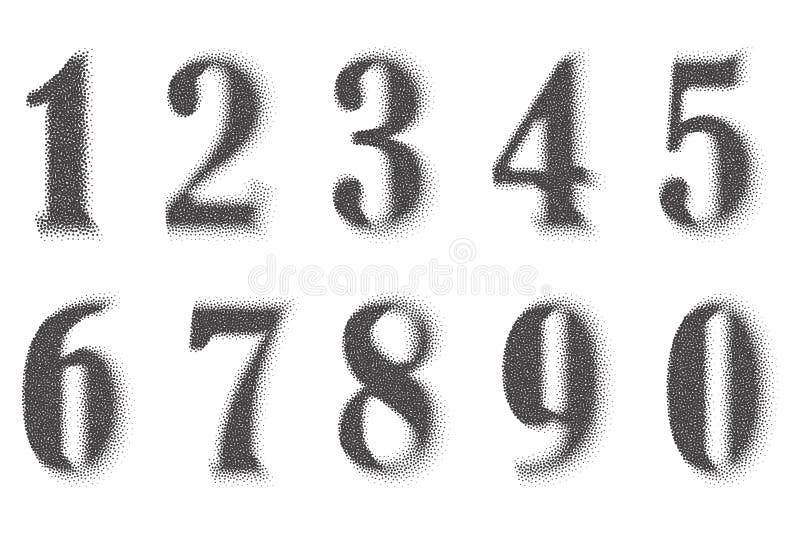 Stipple Numbers. Grunge Halftone Font with Pixel Pattern. Typography ...